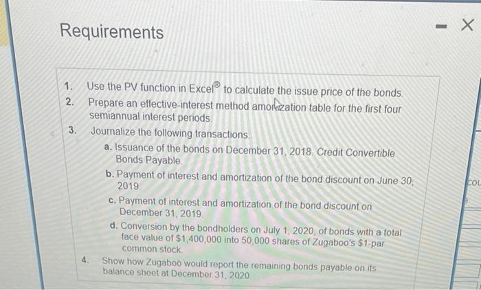 Requirements 1. Use the PV function in Excel Q to | Chegg.com