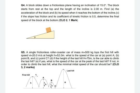 Solved Q4. A block slides down a frictionless plane having | Chegg.com
