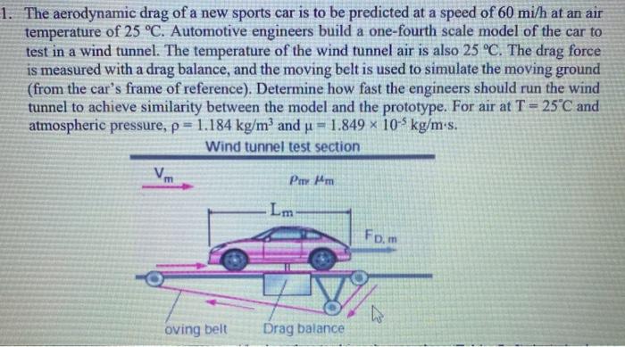 Solved 1. The aerodynamic drag of a new sports car is to be | Chegg.com