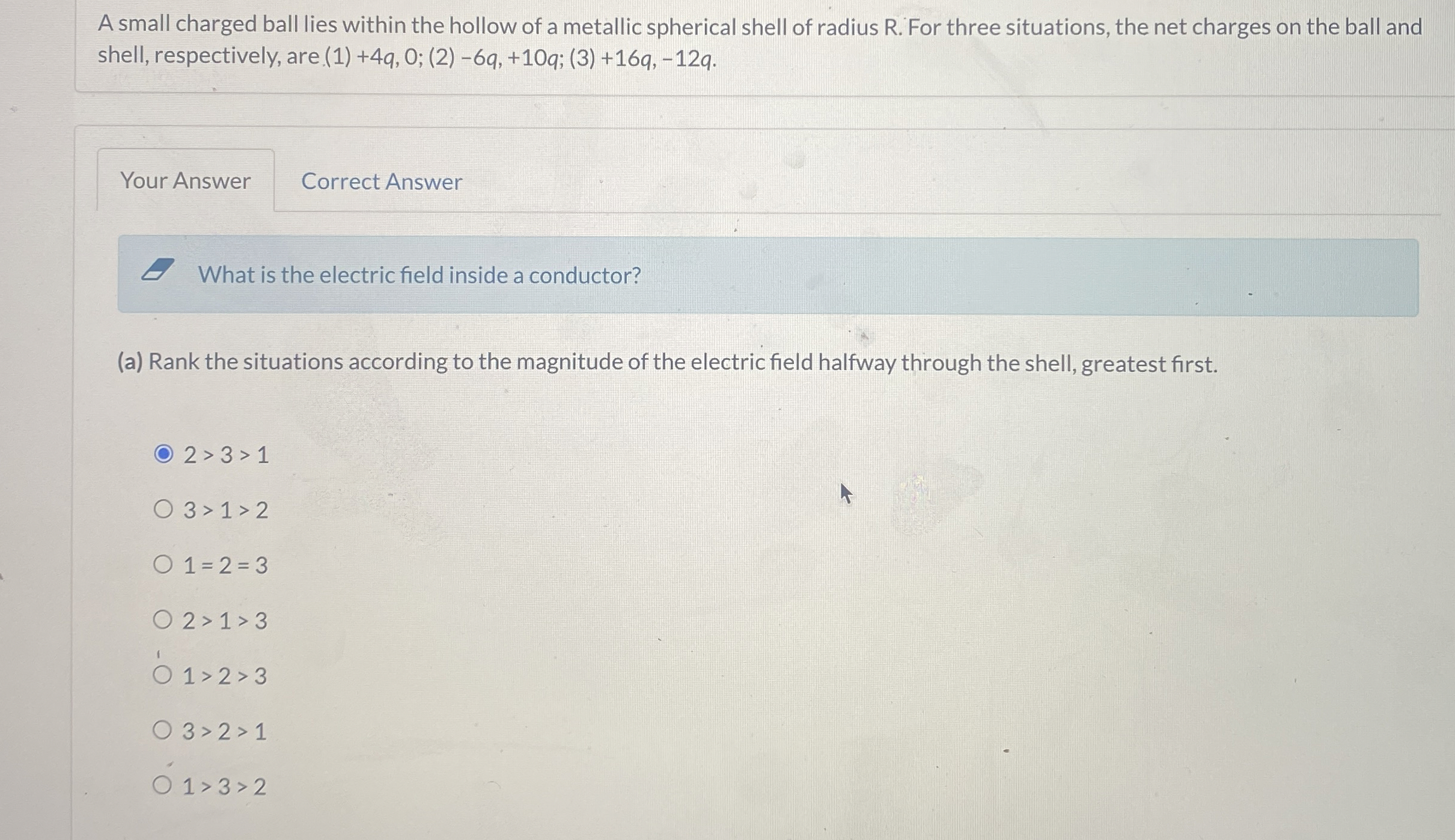 Solved A small charged ball lies within the hollow of a | Chegg.com