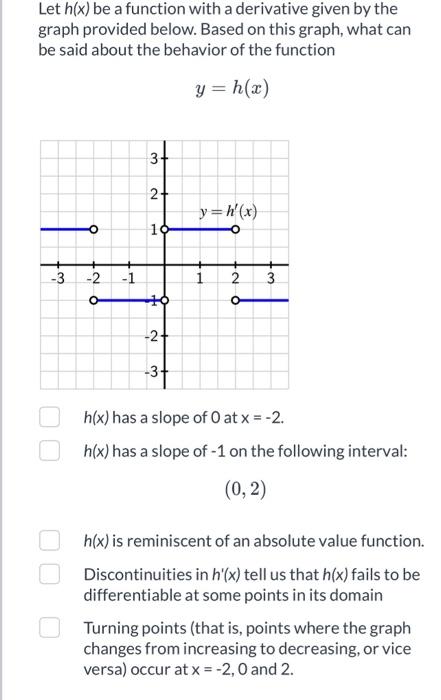 Solved Let h(x) be a function with a derivative given by the | Chegg.com
