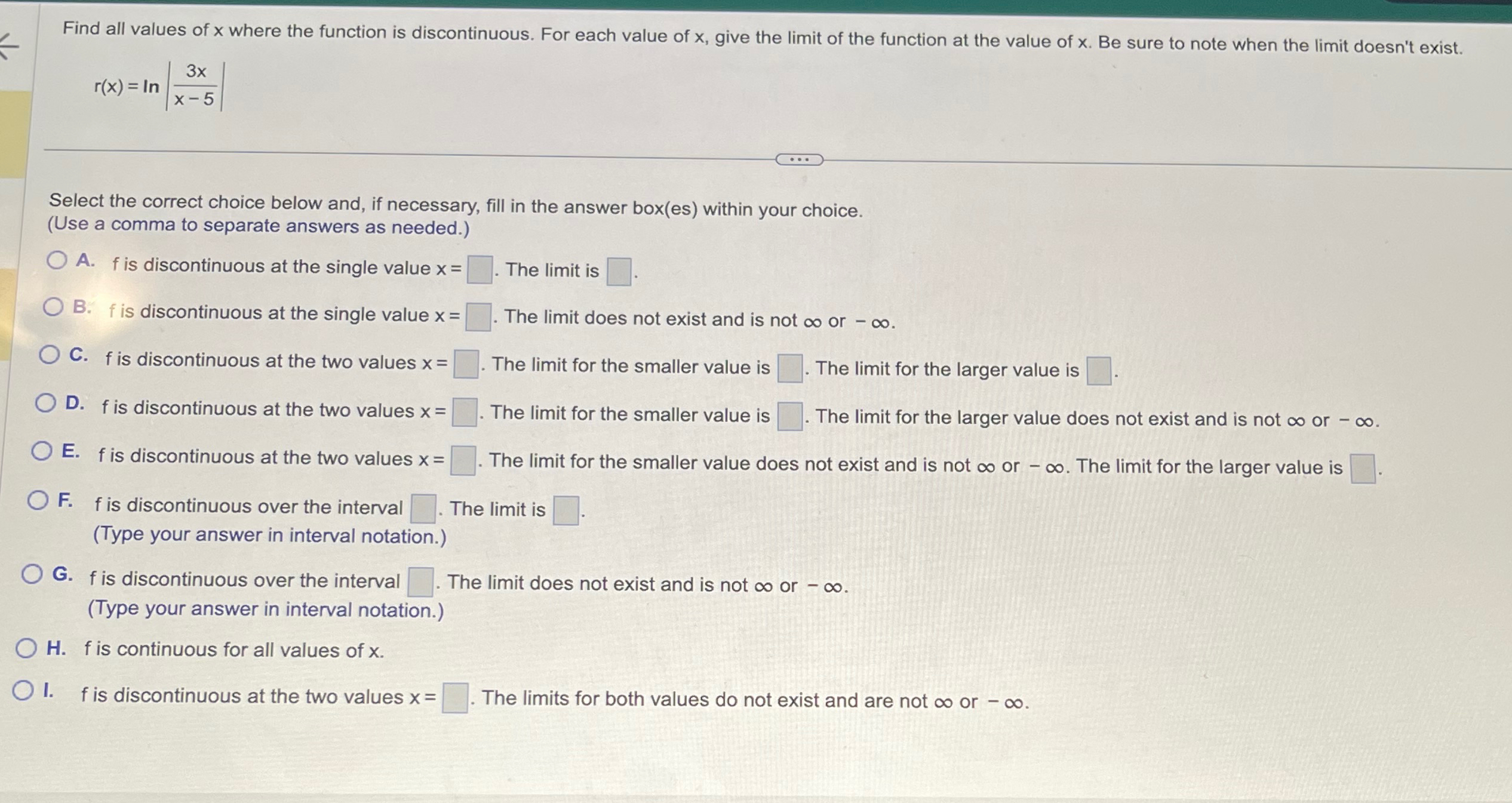 Solved Find all values of x ﻿where the function is | Chegg.com
