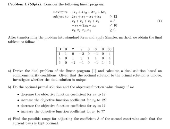 Problem 1 50pts Consider The Following Linear 