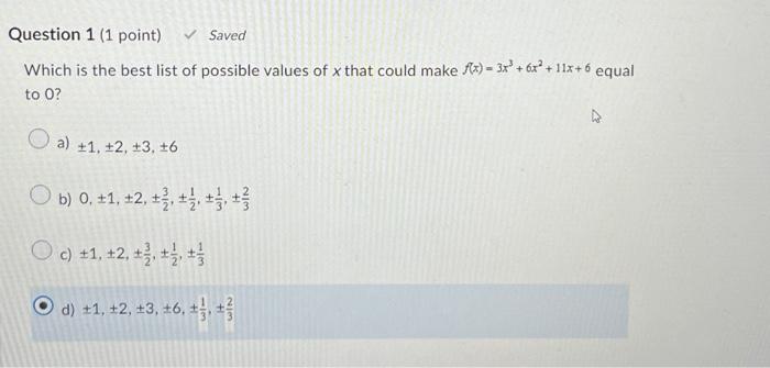 Solved Which is the best list of possible values of x that | Chegg.com