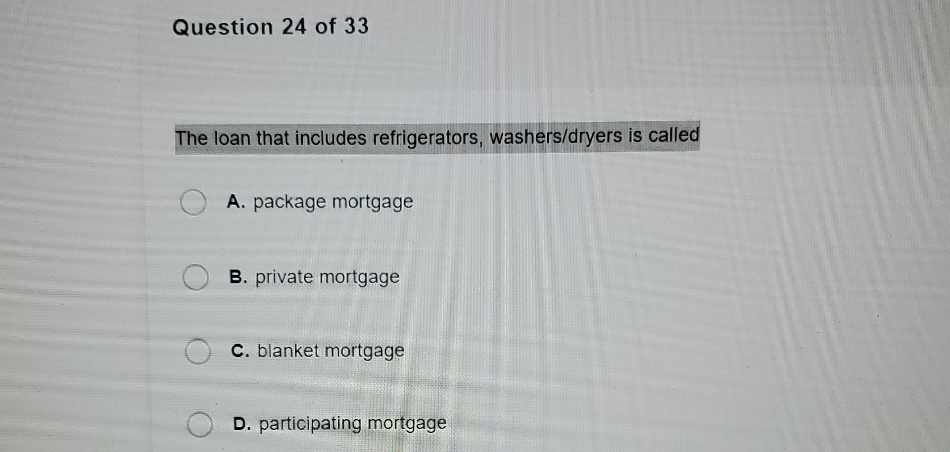 Solved Question 24 ﻿of 33The loan that includes | Chegg.com