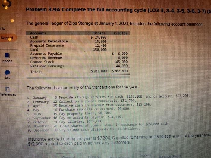 Solved Problem 3-9A Complete the full accounting cycle | Chegg.com
