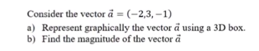Solved Consider the vector vec(a)=(-2,3,-1)a) ﻿Represent | Chegg.com