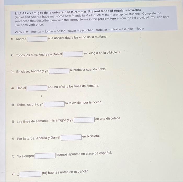 1.1.2.4 Los amigos de la universidad (Grammar: | Chegg.com