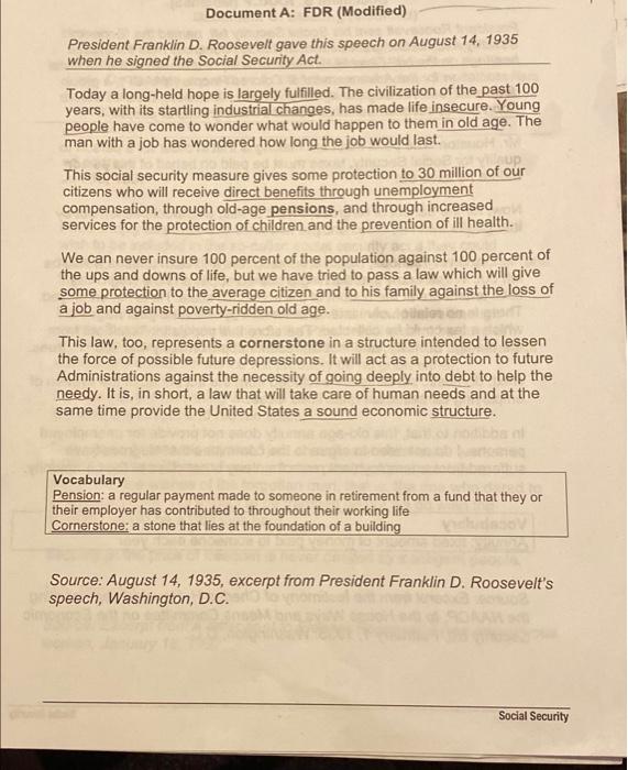 Solved Document A: FDR (Modified) President Franklin D. | Chegg.com
