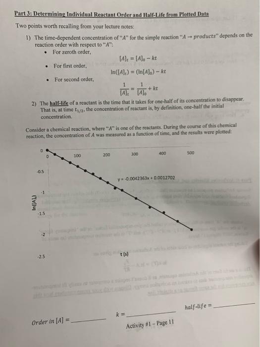 Solved Part 3: Determining Individual Reactant Order and | Chegg.com