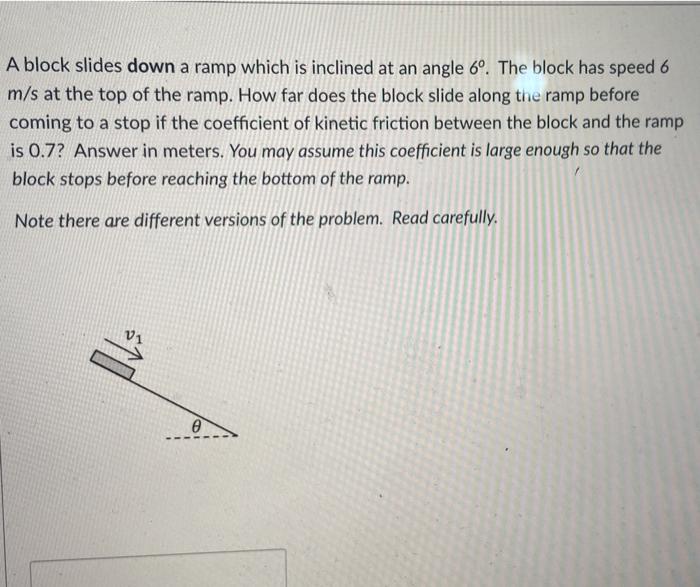 Solved A block slides down a ramp which is inclined at an | Chegg.com