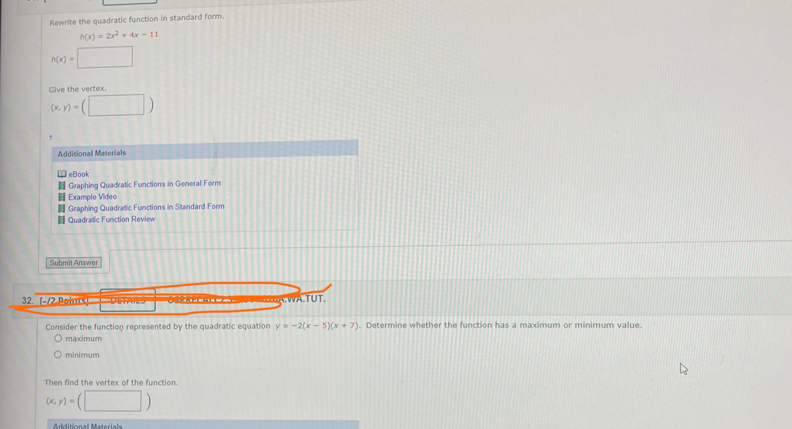 Solved Rewrite the quadratic function in standard | Chegg.com