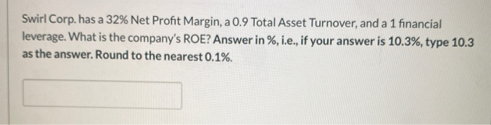 Solved Swirl Corp. has a 32% Net Profit Margin, a 0.9 Total | Chegg.com