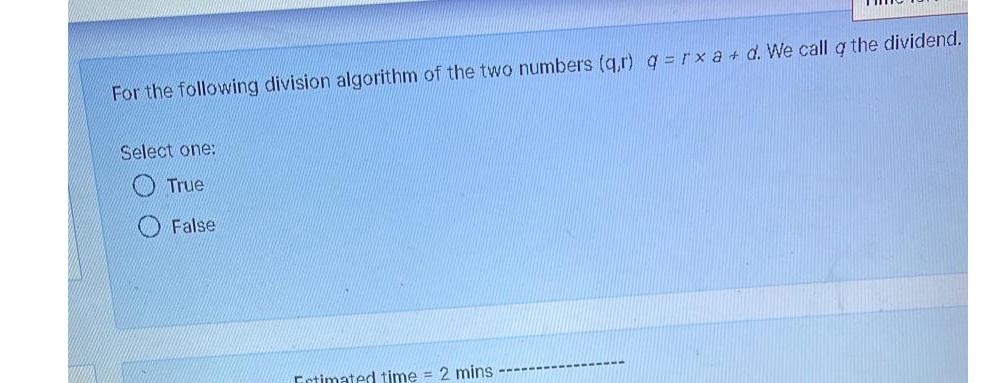Solved For the following division algorithm of the two | Chegg.com
