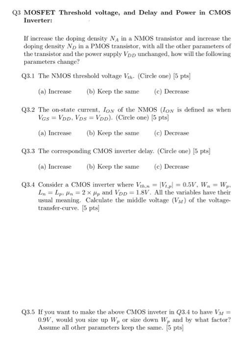 Solved Q3 MOSFET Threshold voltage, and Delay and Power in | Chegg.com