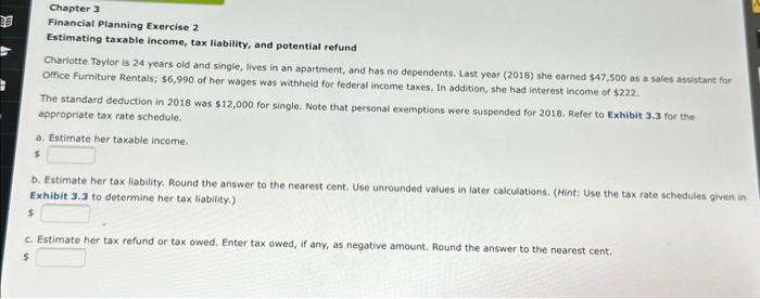 Solved Financial Planning Exercise 2 Estimating taxable | Chegg.com
