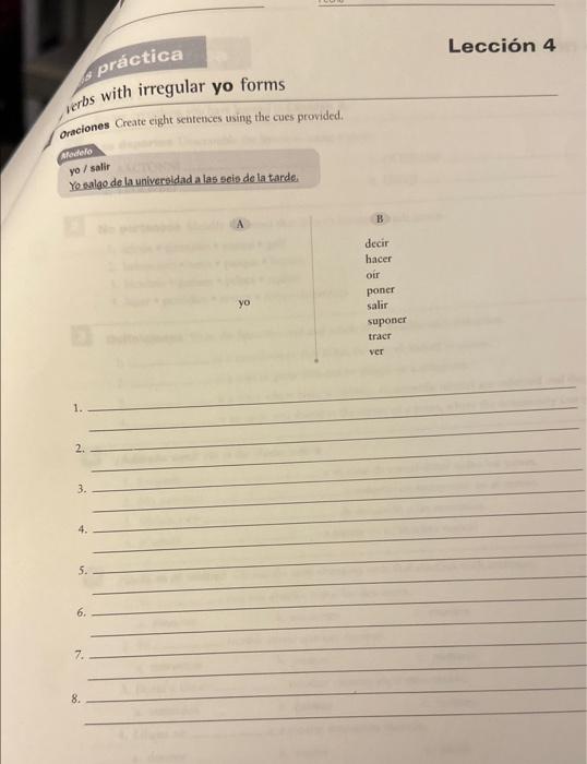 oraciones. Create eight sentences using the cues | Chegg.com