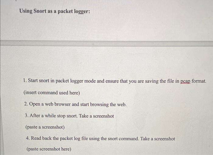 Solved Using Snort as a packet logger: 1. Start snort in | Chegg.com