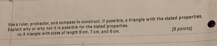 Solved Use a ruler, protractor, and compass to construct, if | Chegg.com