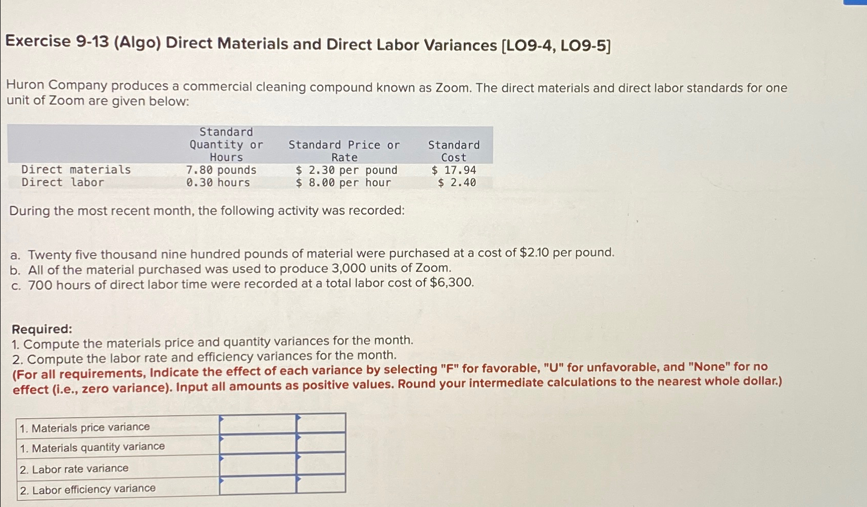 Solved Exercise 9-13 (Algo) ﻿Direct Materials and Direct | Chegg.com