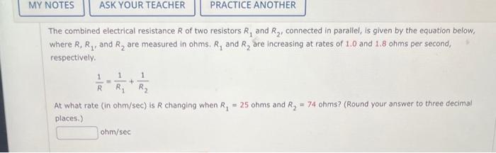 Solved The combined electrical resistance R of two resistors | Chegg.com