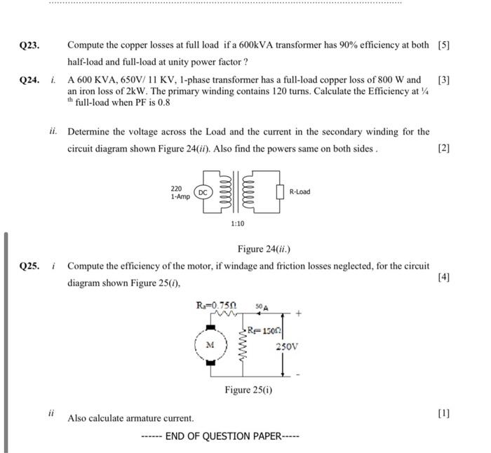 Solved Q23. Compute the copper losses at full load if a | Chegg.com