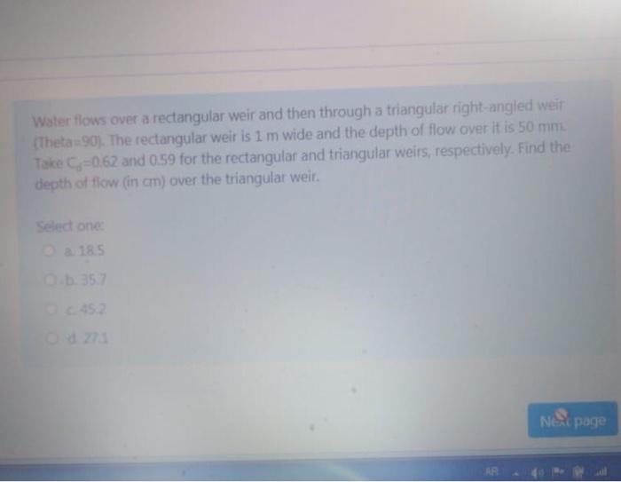 Solved Water flows over a rectangular weir and then through | Chegg.com