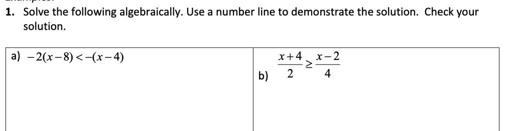 Solved Solve the following algebraically. Use a number line | Chegg.com