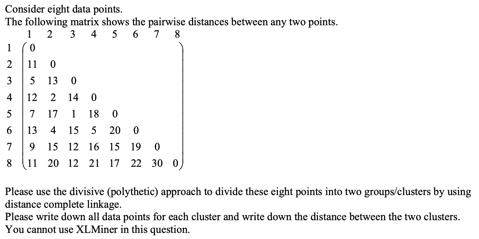 Solved Consider eight data points.The following matrix shows | Chegg.com