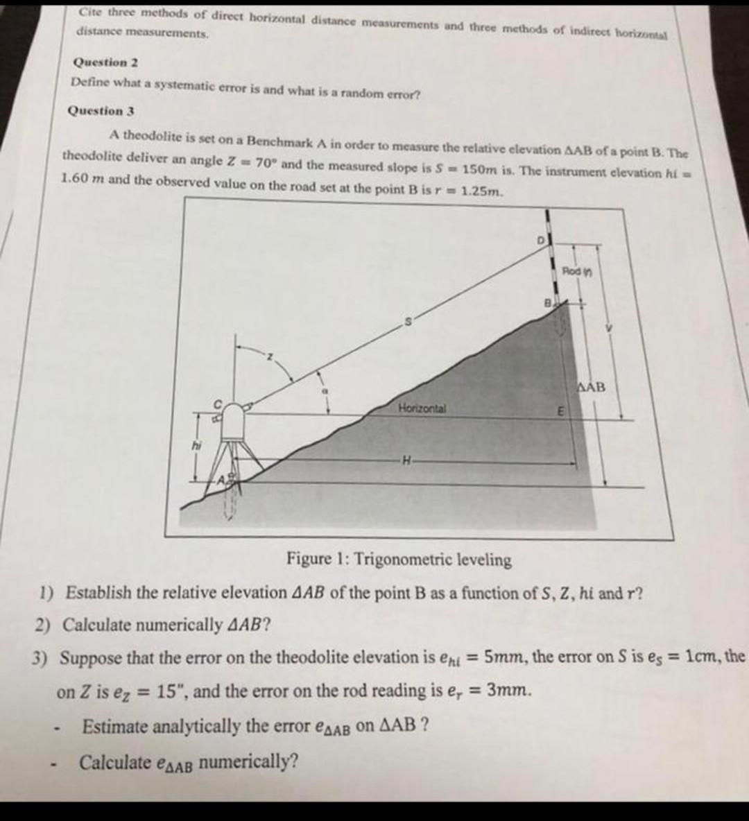 Solved Cite three methods of direct horizontal distance | Chegg.com