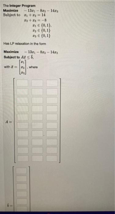 Solved The Integer Program Maximize −13x1−8x2−14x3 Subject | Chegg.com
