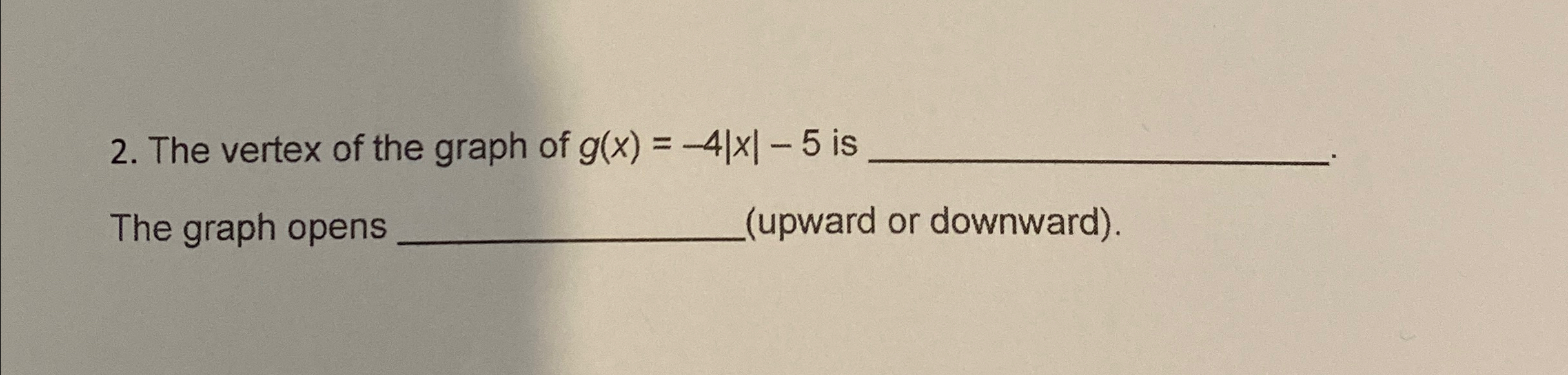 Solved +uP$Xii.uC8/The vertex of the graph of g(x)=-4|x|-5 | Chegg.com