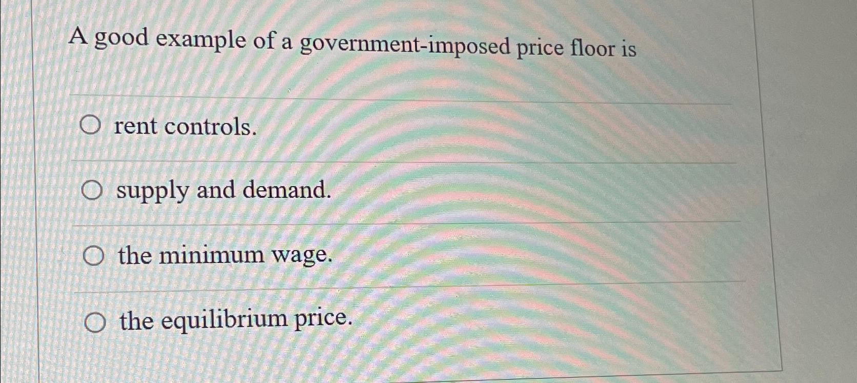 Solved A good example of a government-imposed price floor is | Chegg.com