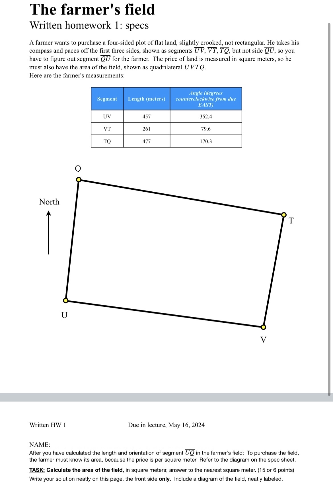 Solved The farmer's fieldWritten homework 1: specsA farmer | Chegg.com