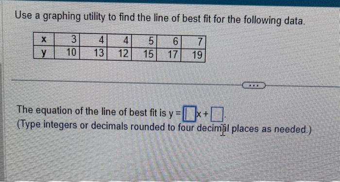 Solved Use a graphing utility to find the line of best fit | Chegg.com