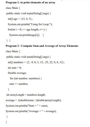 Solved Program 1: to print elements of an array class Main | Chegg.com