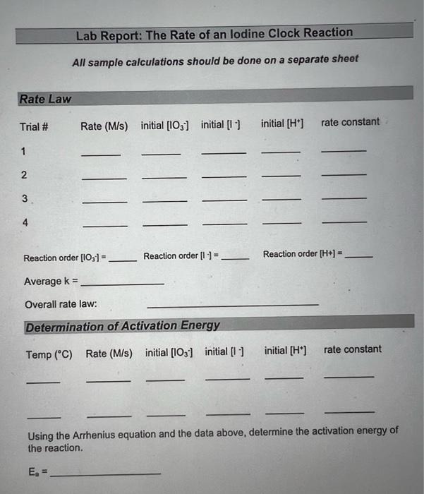 Solved Lab Report: The Rate of an lodine Clock Reaction All | Chegg.com