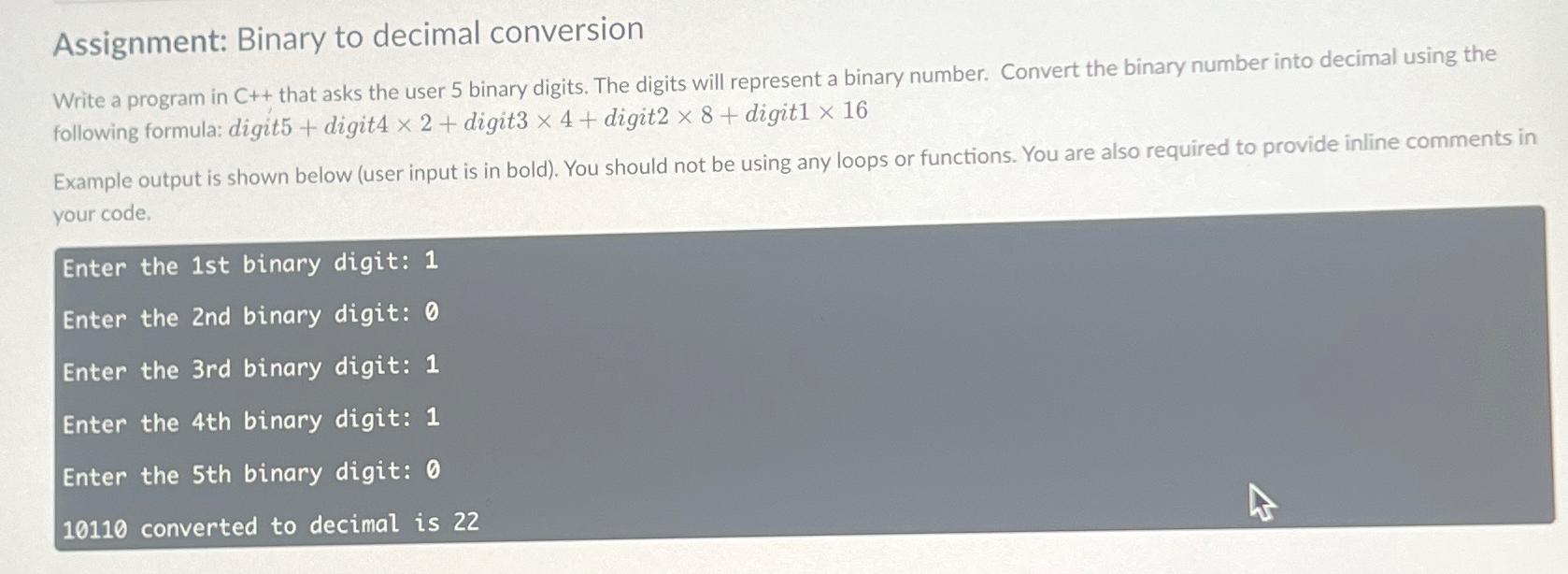 Assignment Binary To Decimal Conversionwrite A 