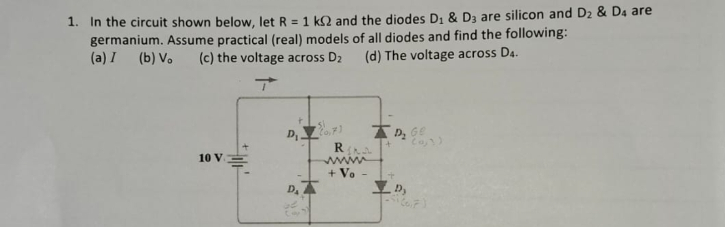 Solved In the circuit shown below, let R=1kΩ ﻿and the diodes | Chegg.com