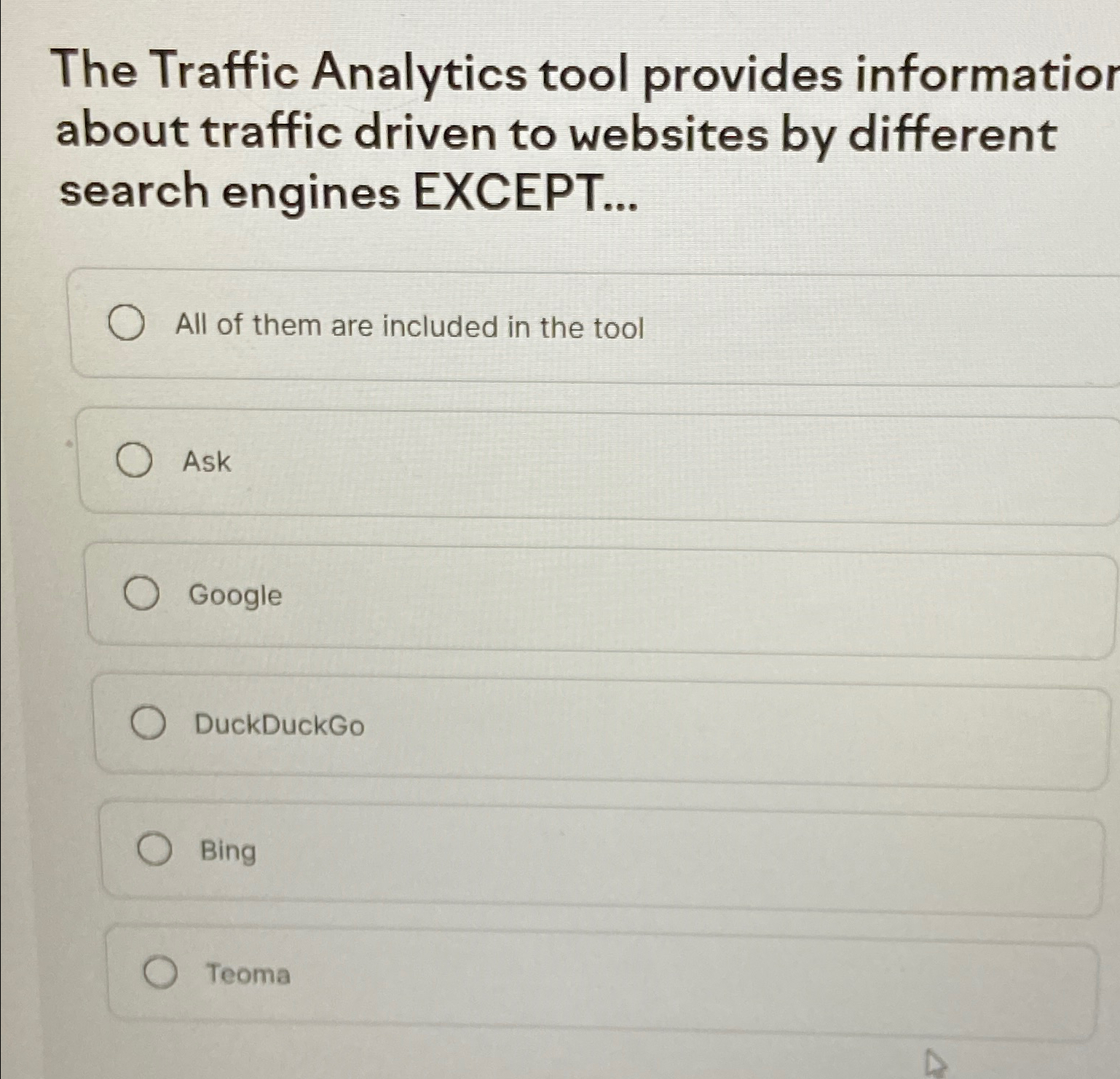 Solved The Traffic Analytics tool provides information about | Chegg.com