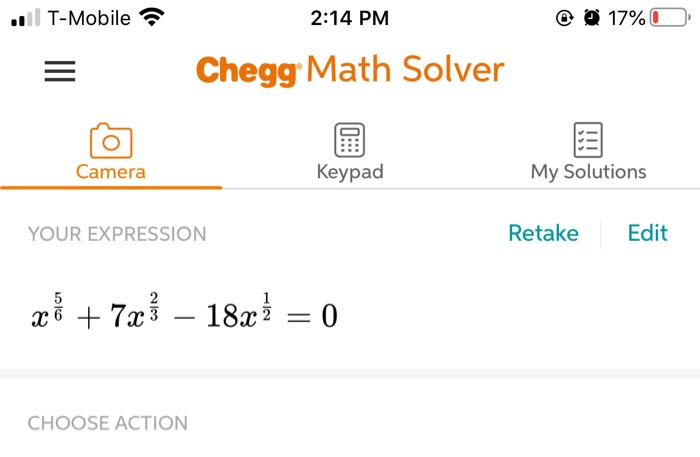 Solved 1 T-Mobile 2:14 PM 17% Chegg Math Solver Camera | Chegg.com