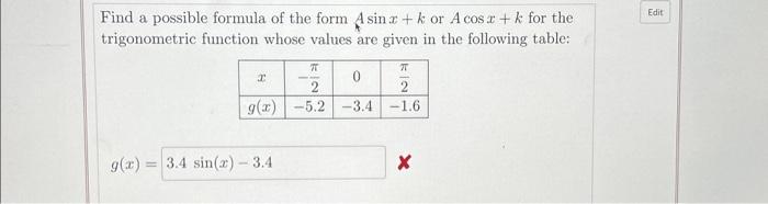 Solved Find A Possible Formula Of The Form Asinx K Or