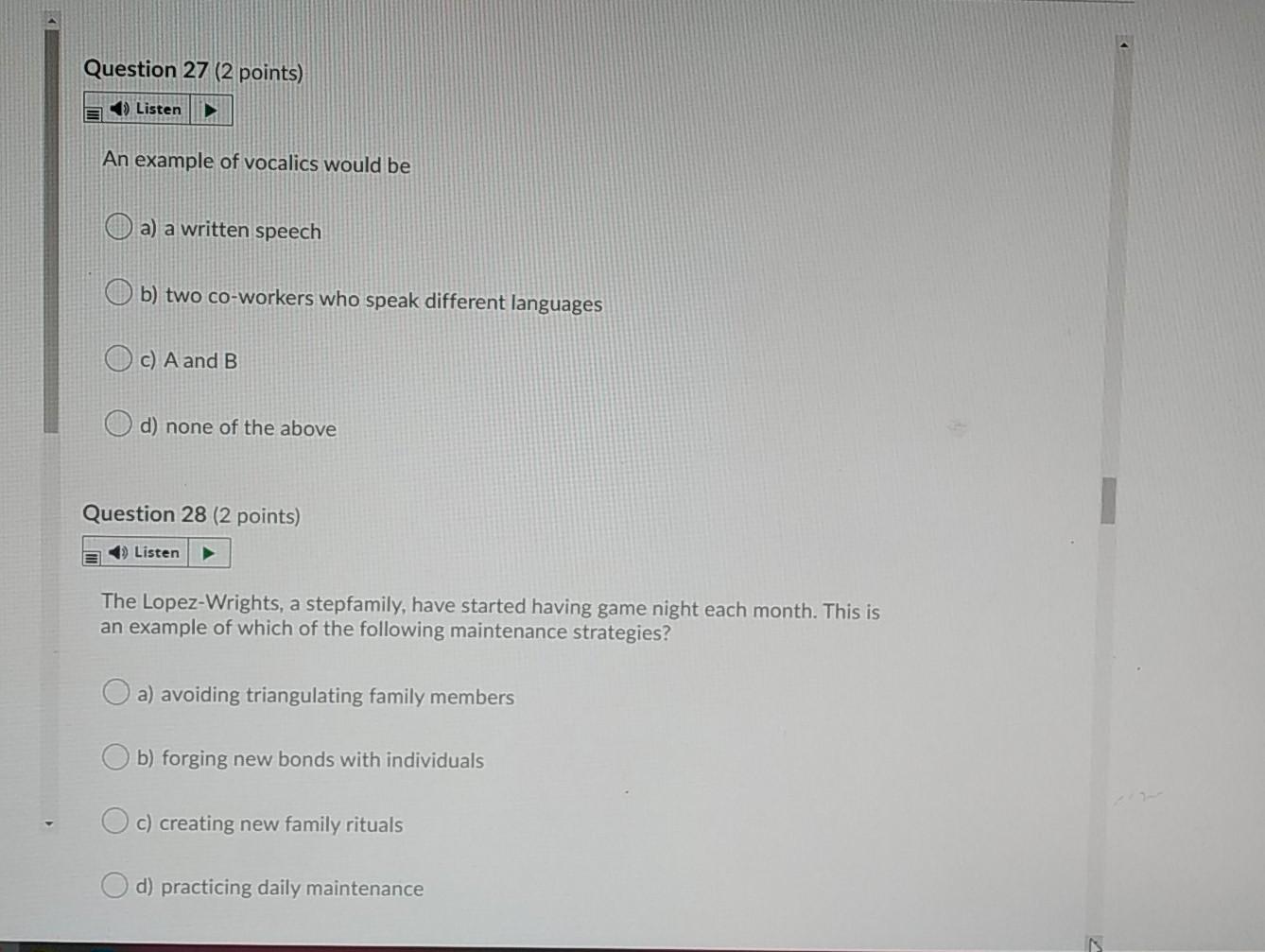 Solved Question 27 (2 points) Listen An example of vocalics | Chegg.com