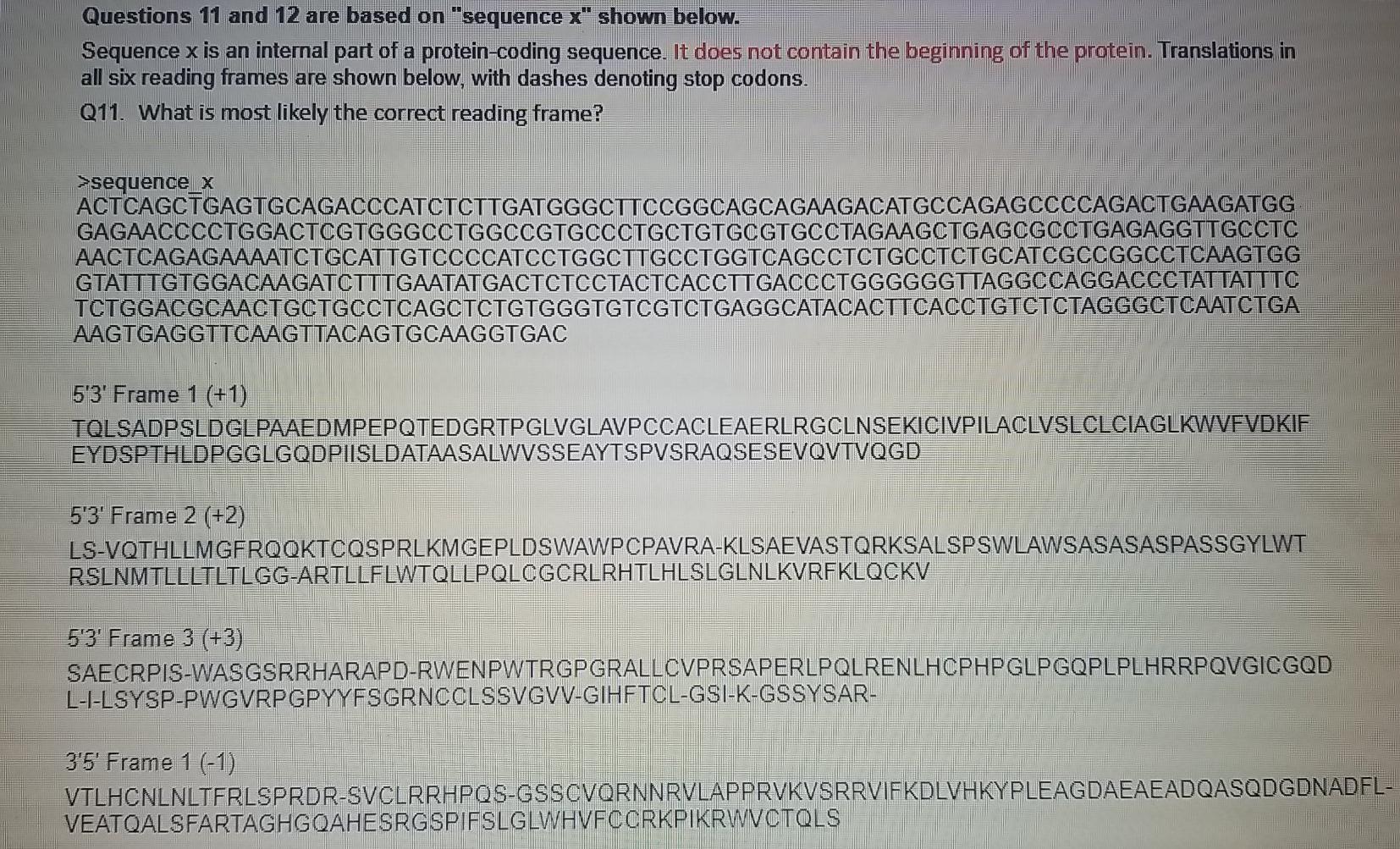 Solved Questions 11 and 12 are based on "sequence x" shown | Chegg.com