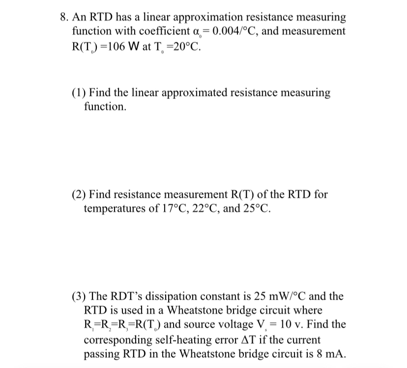 Solved An RTD has a linear approximation resistance | Chegg.com