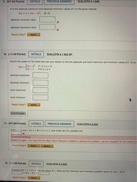 Solved 9. (0/1.04 Points] DETAILS PREVIOUS ANSWERS SCALCET8 | Chegg.com