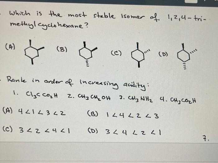 Solved which is the most stable isomer of 1, 2, 4-tri- | Chegg.com