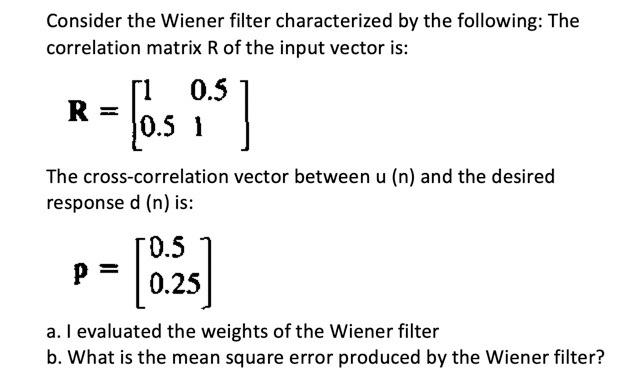 Consider The Wiener Filter Characterized By The 