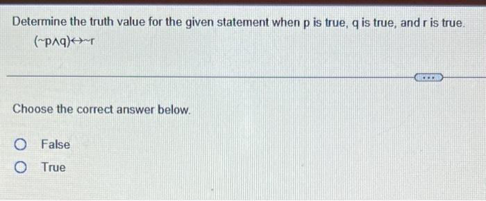 Solved Determine the truth value for the given statement | Chegg.com