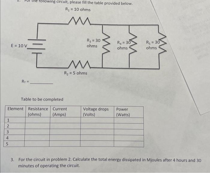 Solved circuit, please fill the table provided below. | Chegg.com